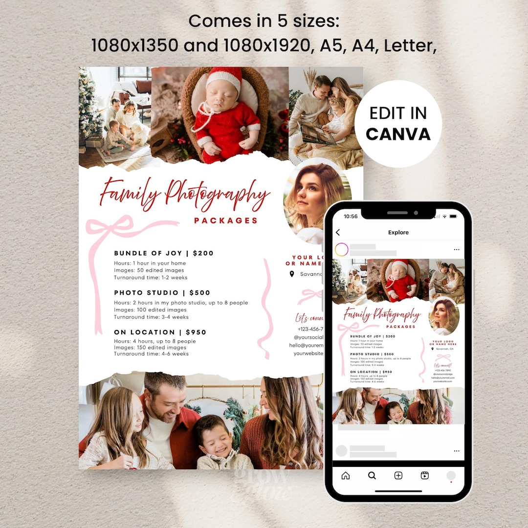 Holiday Mini Session Flyer Template Canva: Christmas Photoshoot Ad ...