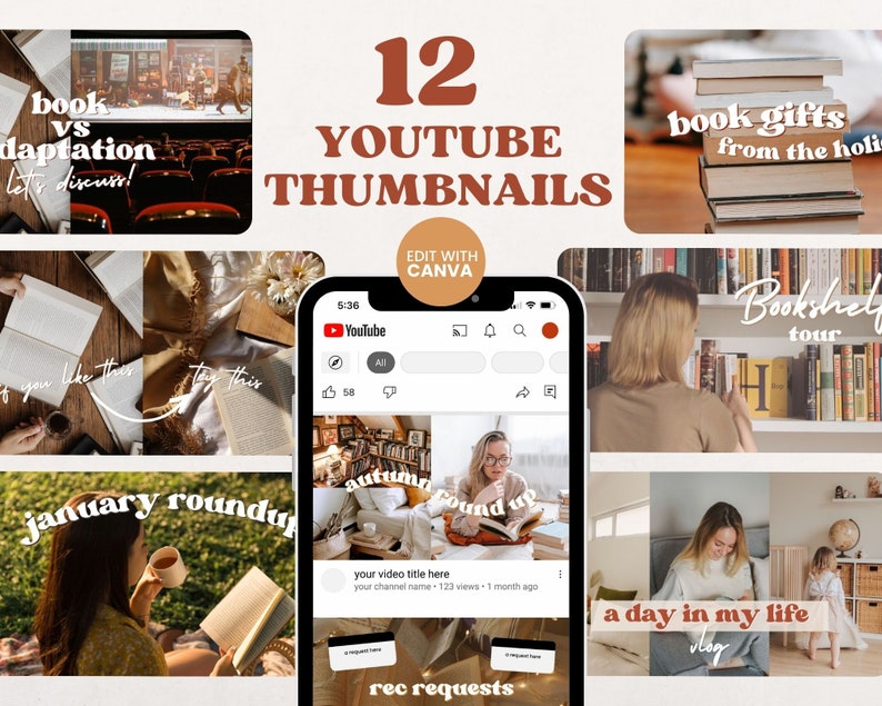 Youtube Thumbnail Modern Template Canva, Booktube Youtube Thumbnails ...