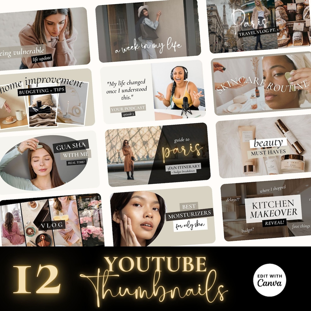 Youtube Thumbnail Templates Canva, Editable Youtube Thumbnails Modern ...