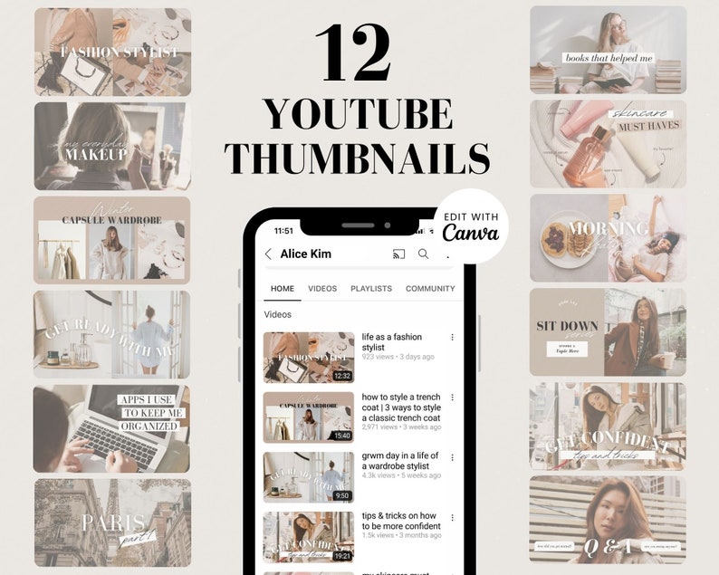 Youtube Thumbnail Templates Canva Neutral Youtube Thumbnail - Etsy
