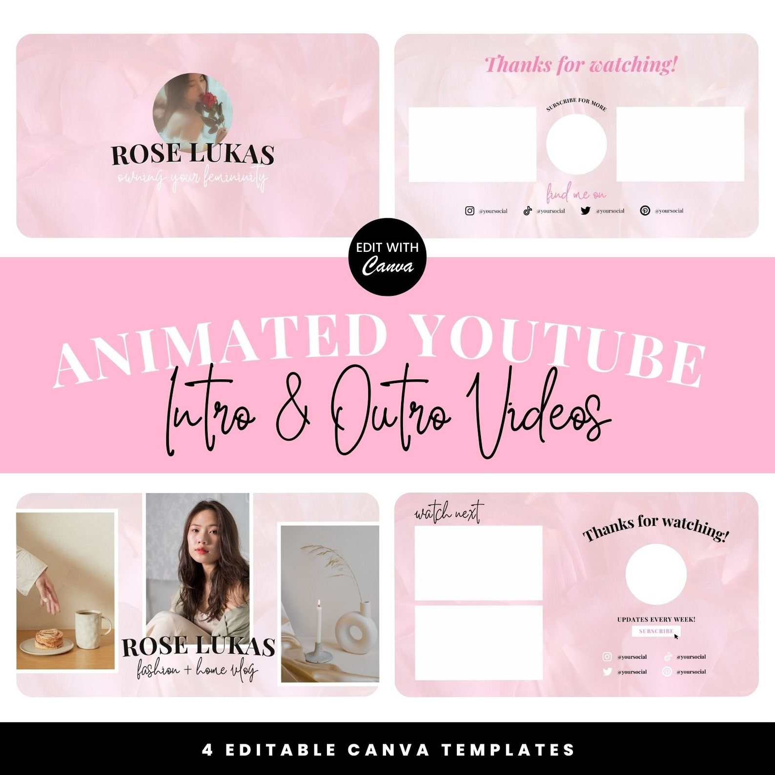Pink Youtube Intro and Outro Template Canva, Youtube Intro and Outro ...