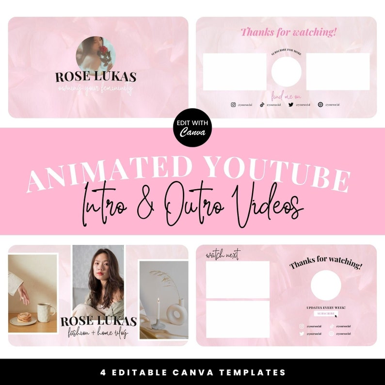 Pink Youtube Intro and Outro Template Canva, Youtube Intro and Outro ...