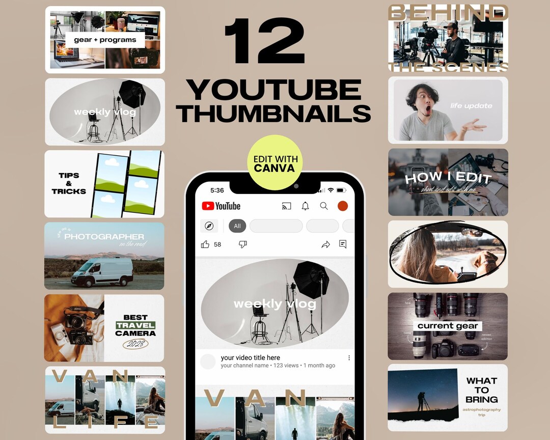 Youtube Thumbnail Templates: Canva Masculine Theme (digital Download ...