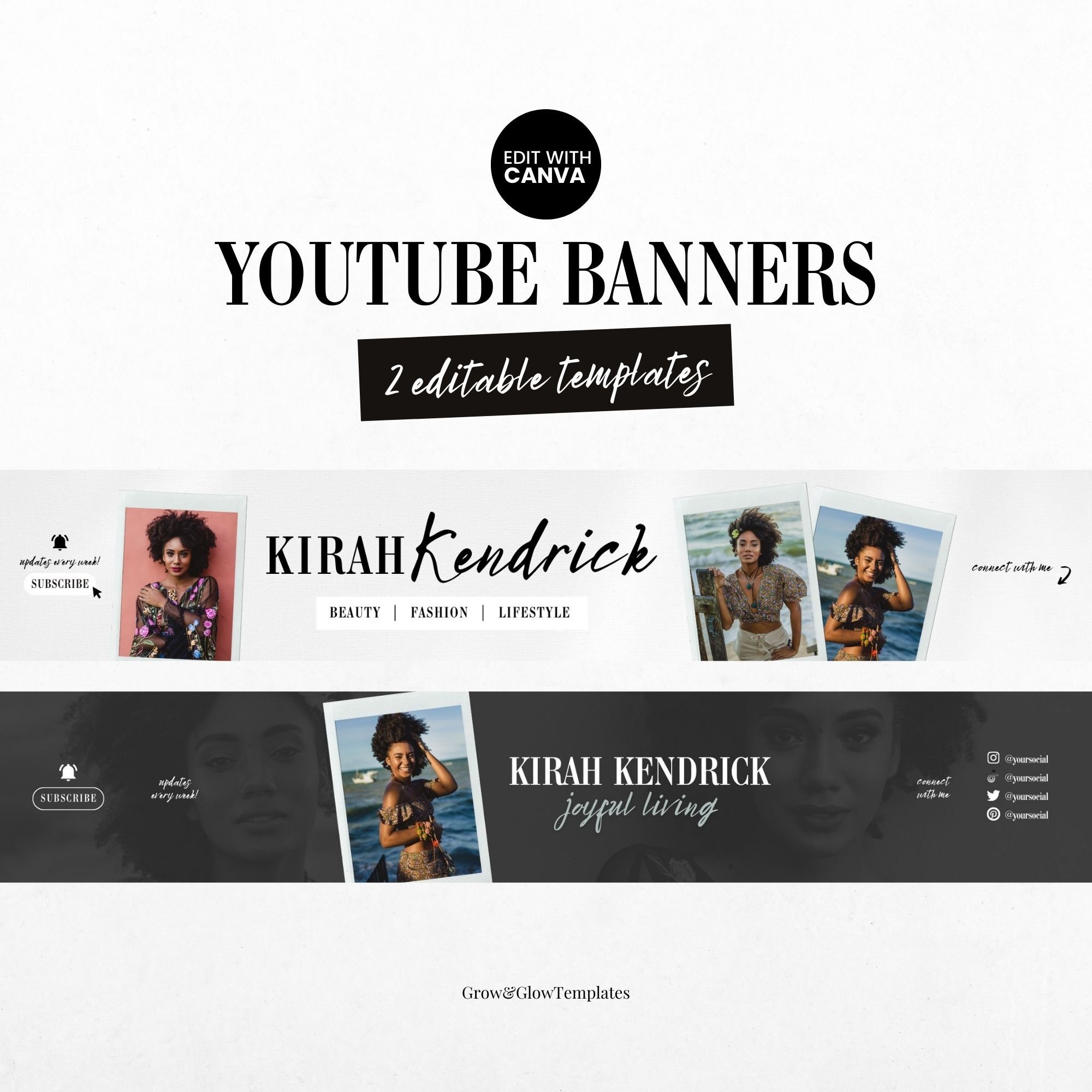Lifestyle Vlogger Youtube Banner: Polaroid Style Canva Template - Etsy
