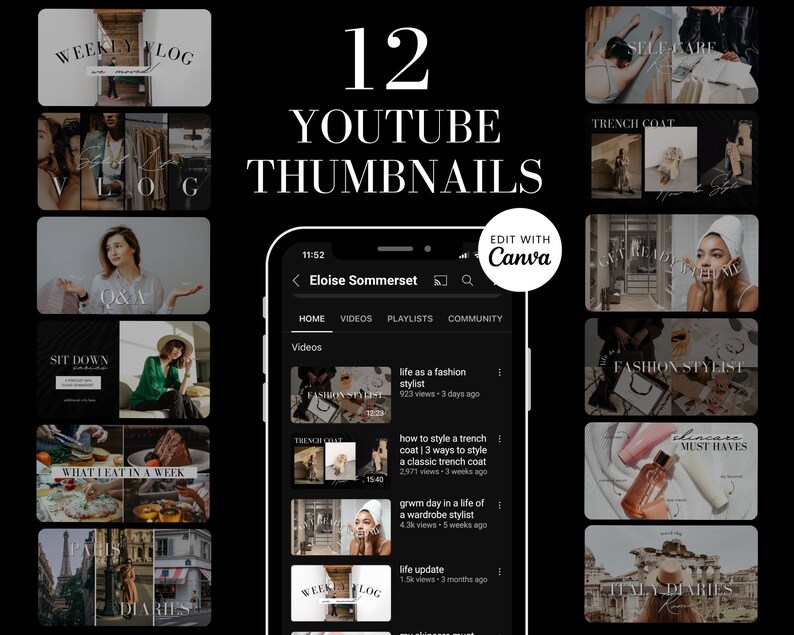 Youtube Thumbnail Templates Canva Editable Youtube Thumbnails - Etsy