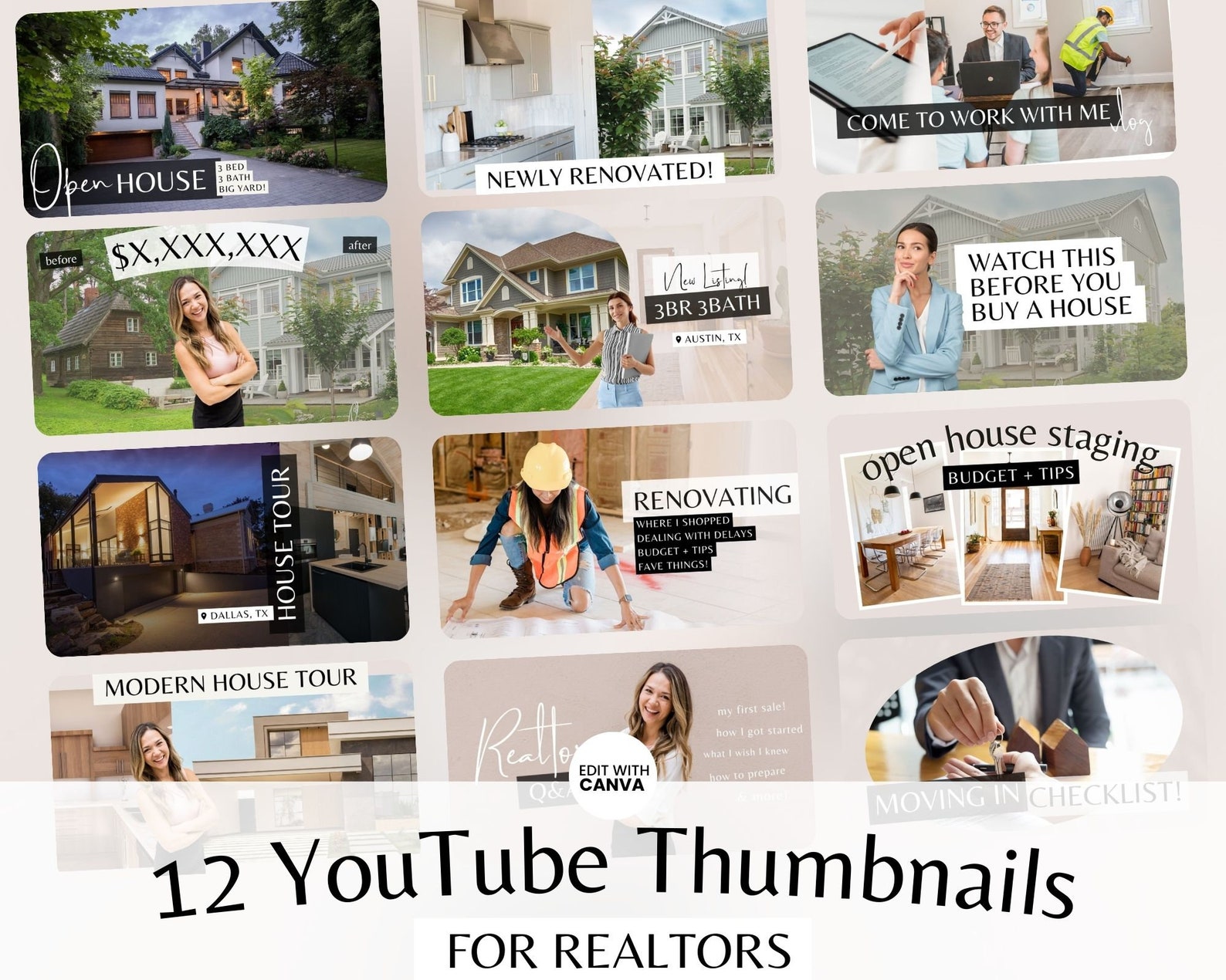 Youtube Thumbnails Realtors, Youtube for Real Estate, Neutral Modern ...