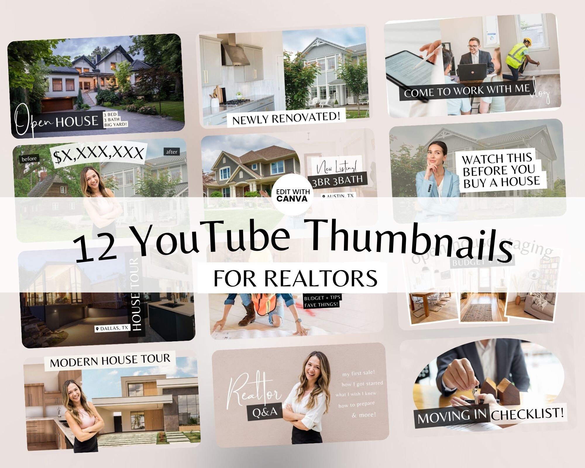 Youtube Thumbnails Realtors, Youtube for Real Estate, Neutral Modern ...
