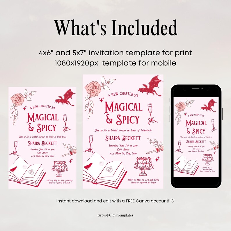 Romantasy A New Chapter Bridal Shower Invitation Canva Template ...