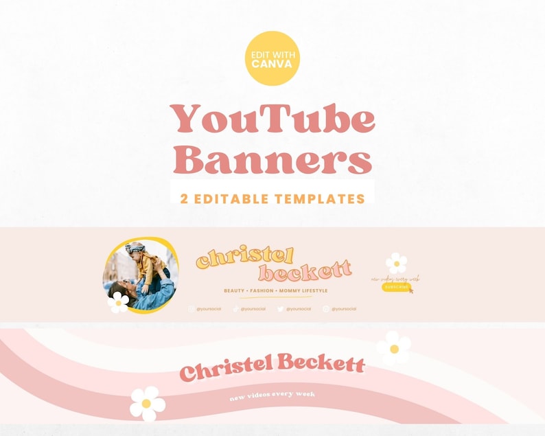Youtube Banner Modern Templates Canva Pink, Youtube Banner for Kids ...