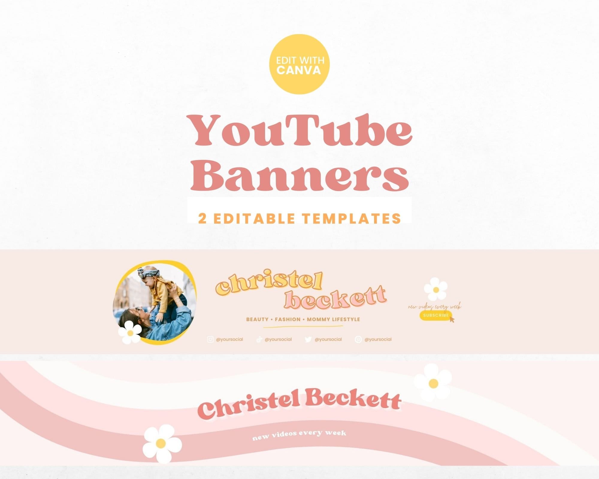Youtube Banner Modern Templates Canva Pink, Youtube Banner for Kids ...
