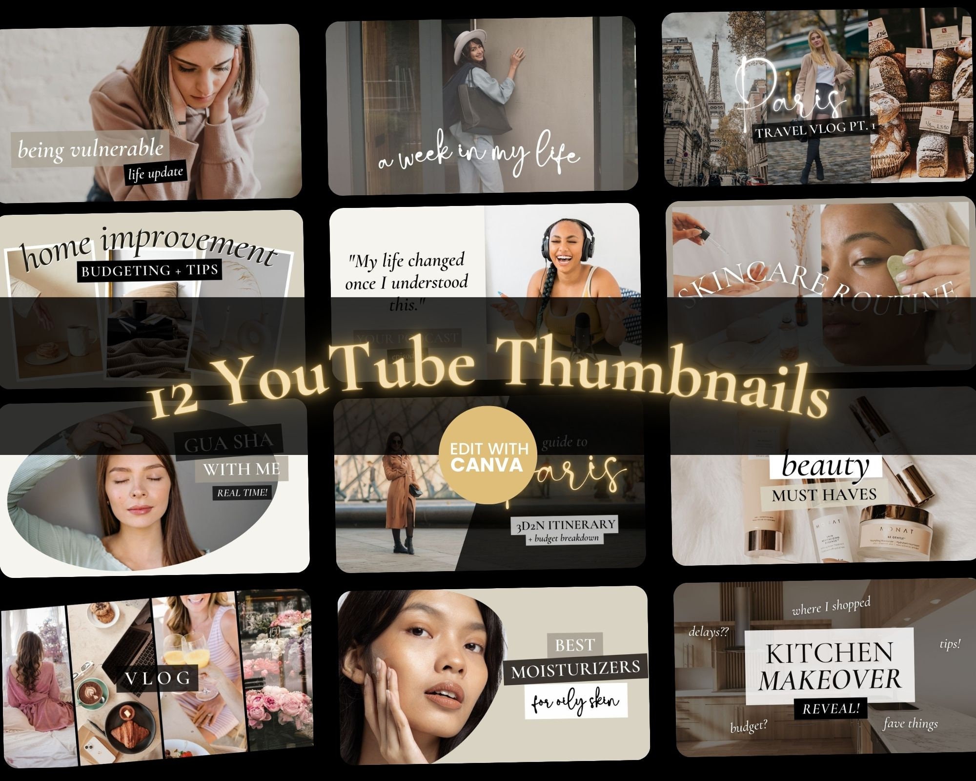 Youtube Thumbnail Templates Canva, Editable Youtube Thumbnails Modern ...