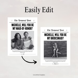 Bridal Entourage Proposal Newspaper Template Canva, Printable Will You ...