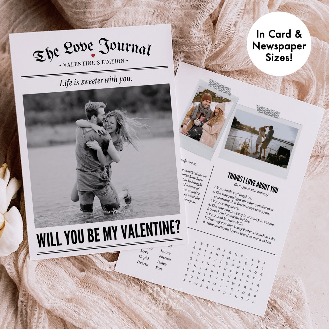 Valentines Day Card Newspaper Template Canva, Newspaper Design Will You ...