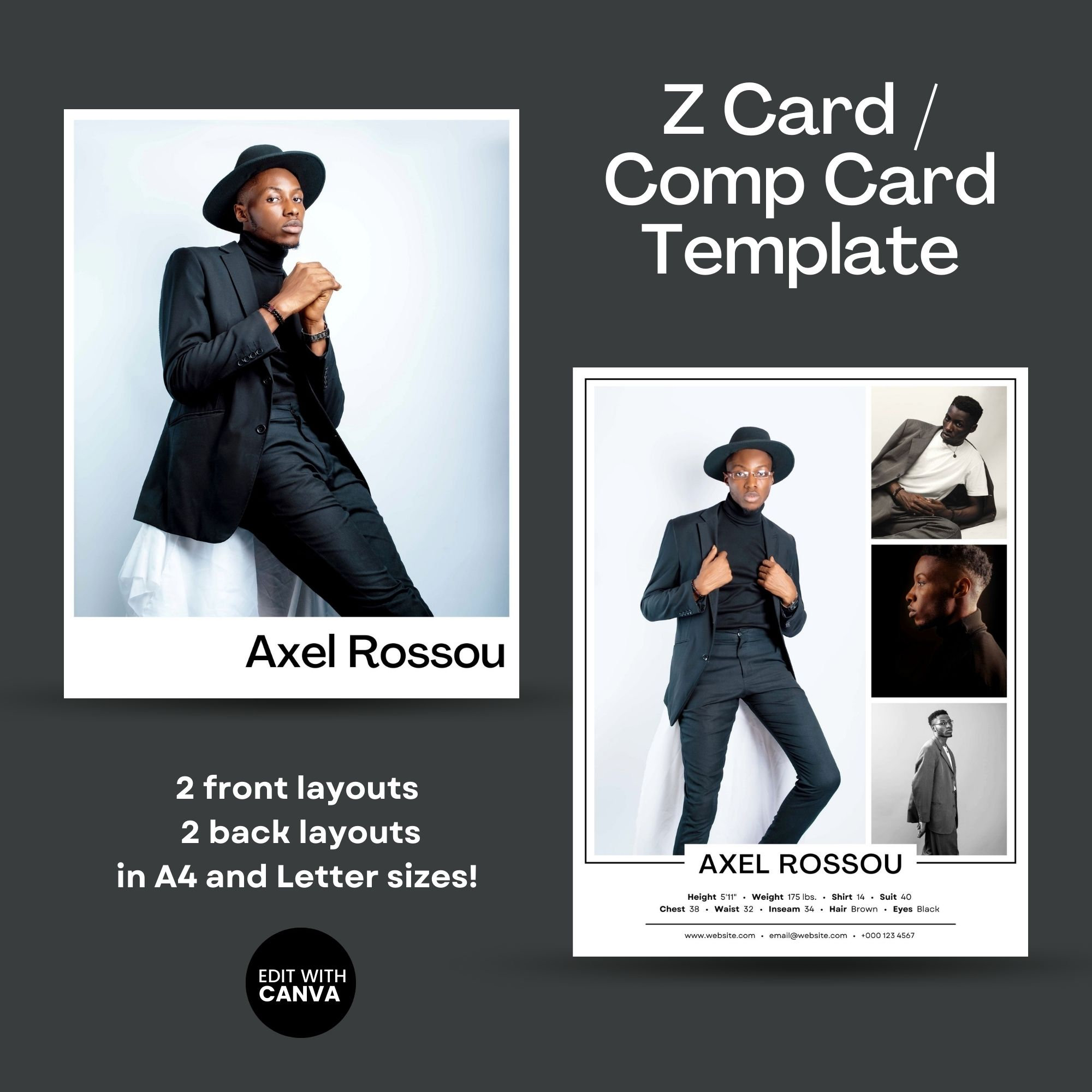 Z Card Template Editable Canva, Comp Card for Actors, Comp Card ...