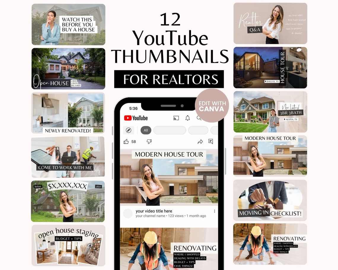 Youtube Thumbnails Realtors, Youtube for Real Estate, Neutral Modern ...