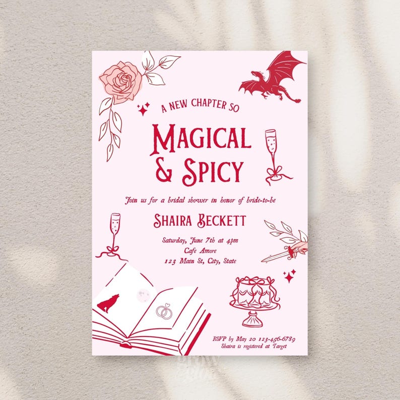 Romantasy A New Chapter Bridal Shower Invitation Canva Template ...