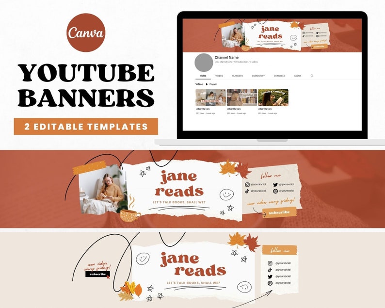 Youtube Banner Templates Canva Cozy Autumn Editable Youtube - Etsy