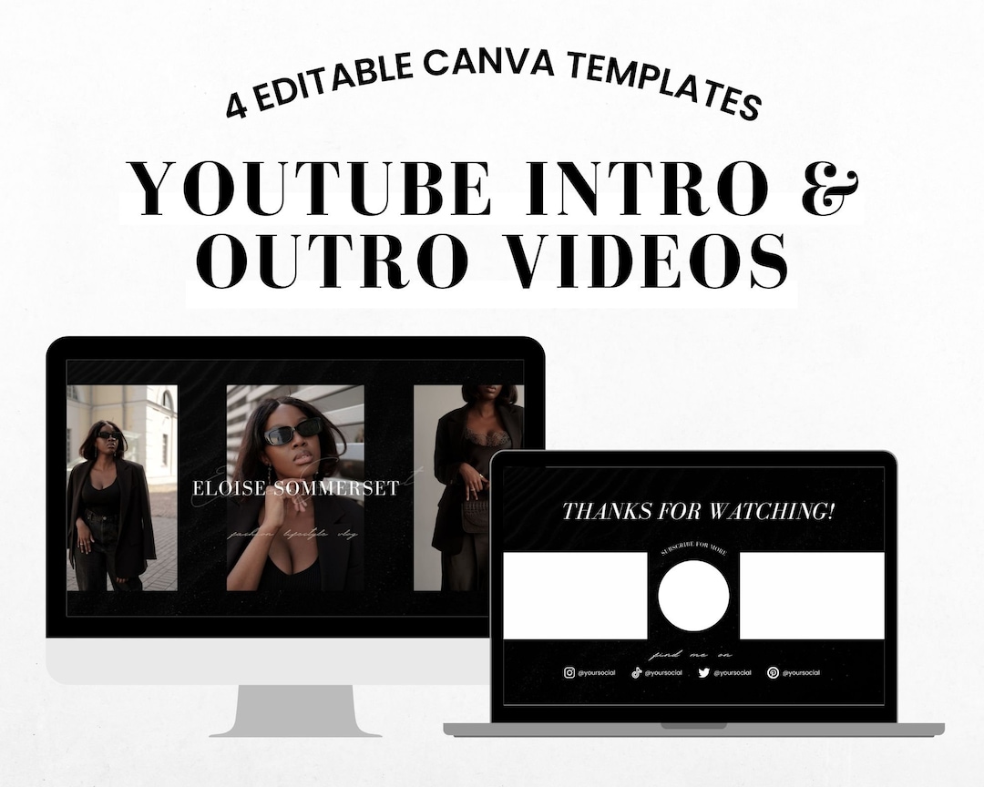 Black Youtube Intro & Outro Video Templates for Canva - Etsy
