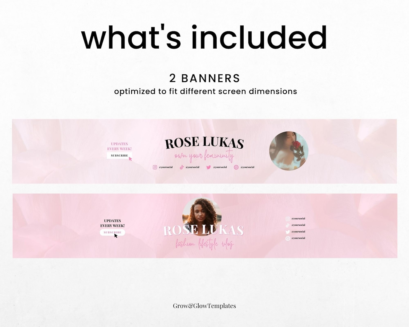 Youtube Banner Pink, Youtube Banner Kit Pink Template Canva, Pink ...