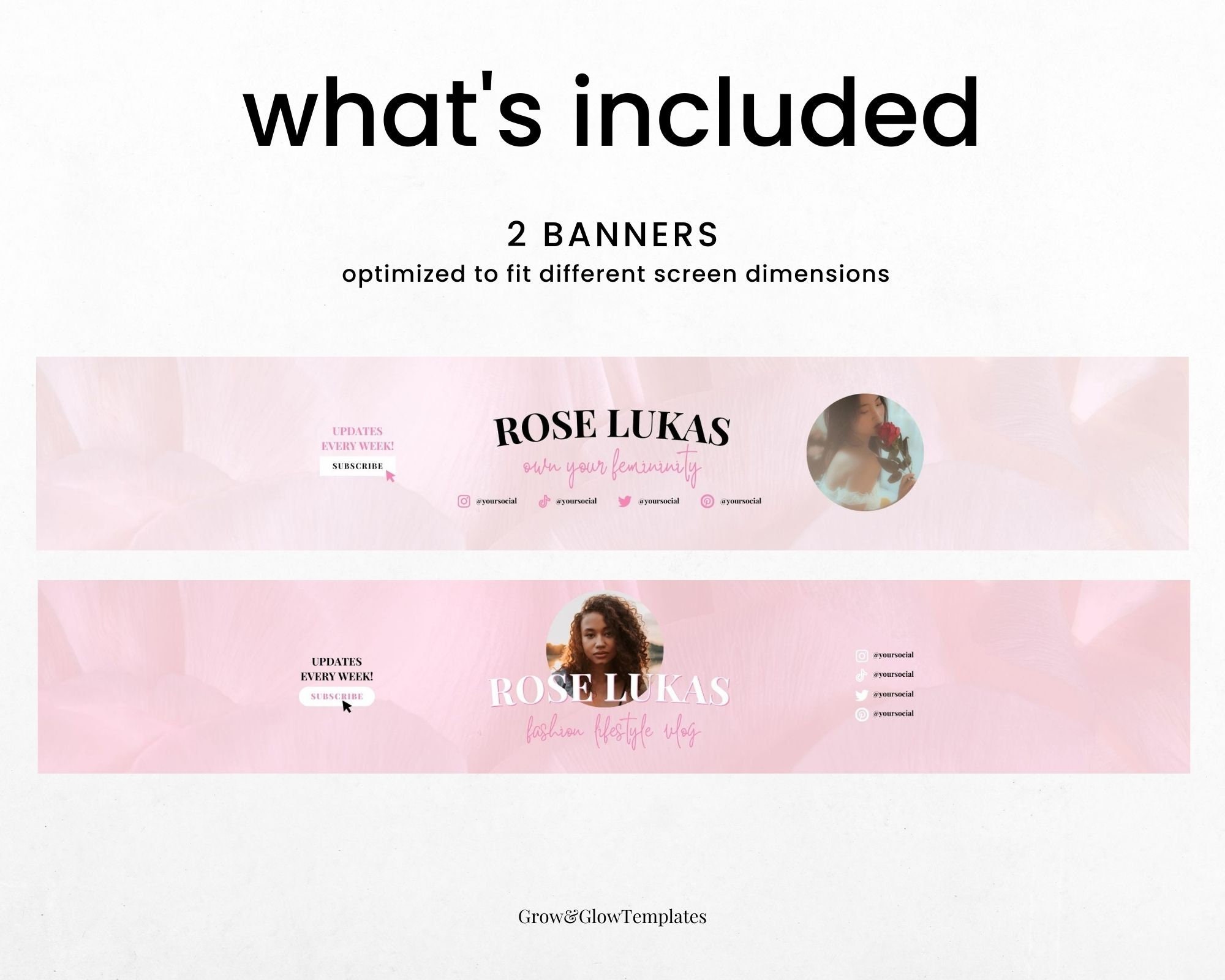 Youtube Banner Pink, Youtube Banner Kit Pink Template Canva, Pink ...