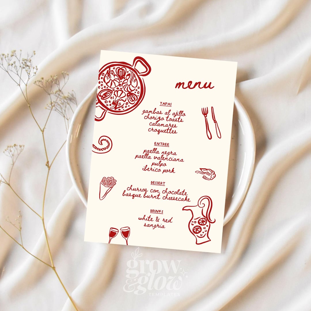 Hand Drawn Spanish Dinner Menu for Birthday Party Template, Spanish ...