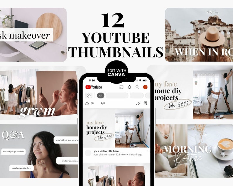 Canva Youtube Thumbnail Templates: Neutral Minimalist Channel Art - Etsy