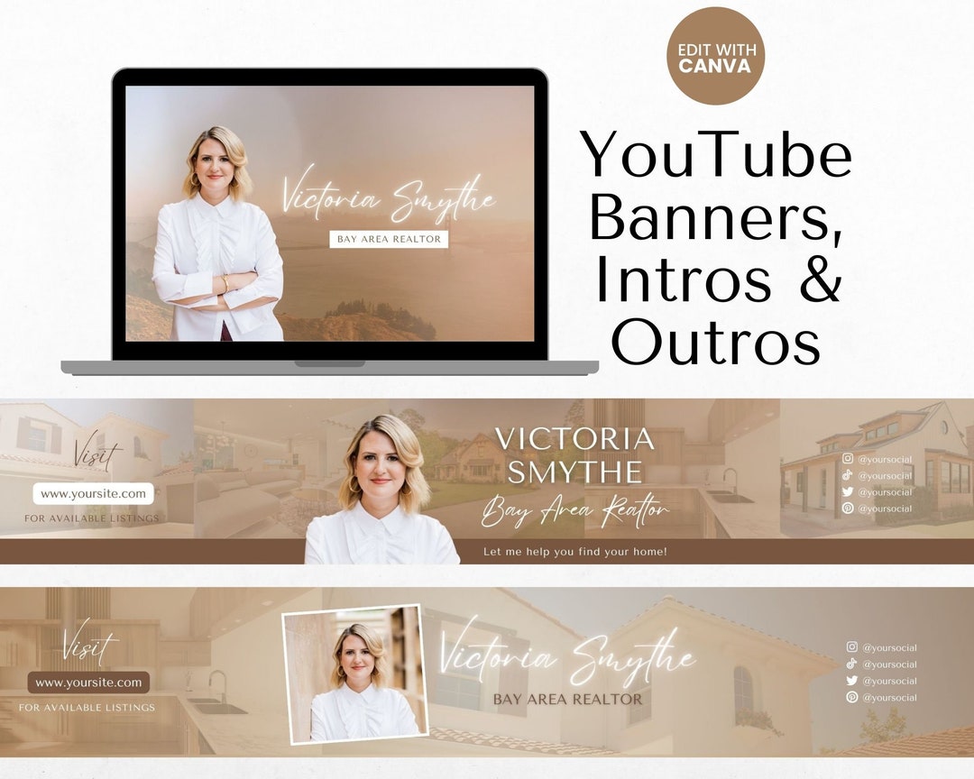 Realtor Youtube Brand Kit, Youtube Banner for Realtors Minimalist Youtube Intro and Outro ...