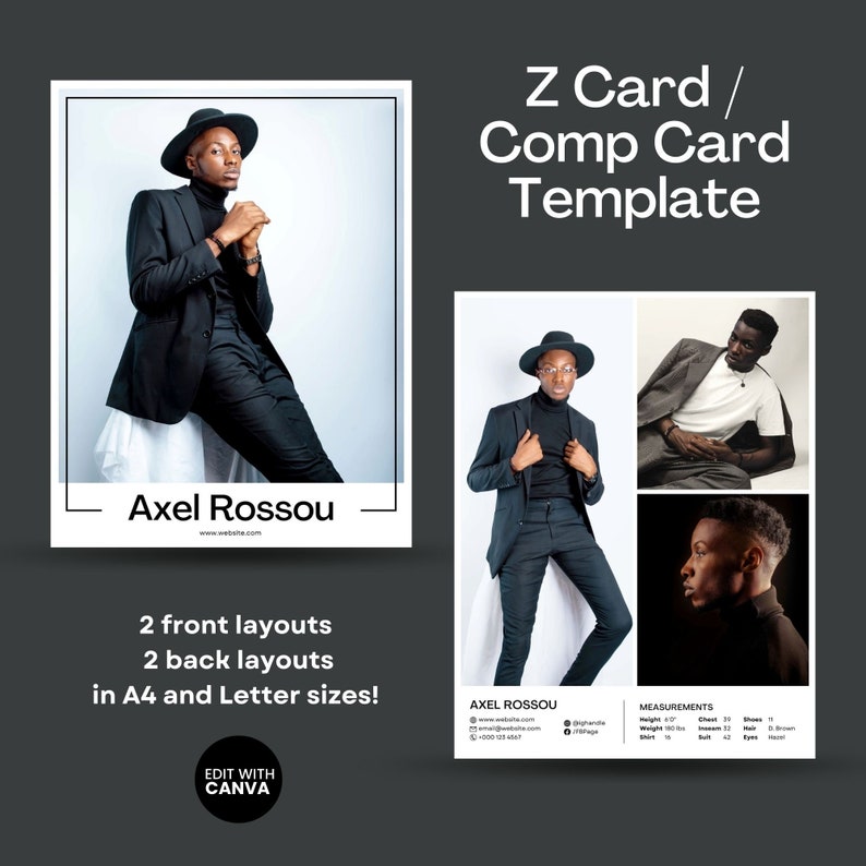 Editable Comp Card Template Canva: A4 & 8.5x11 (digital Download) - Etsy