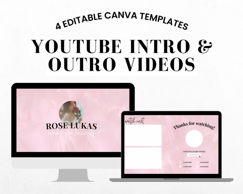 Pink Youtube Intro and Outro Template: Canva Video End Cards (digital ...