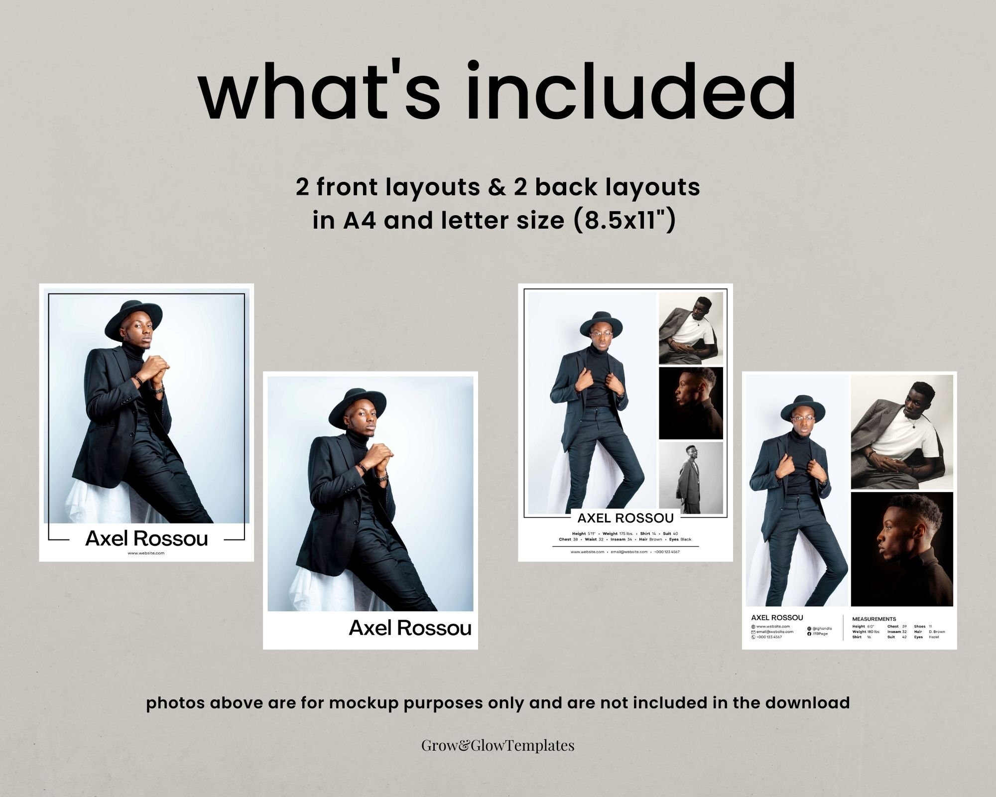 Editable Comp Card Template Canva: A4 & 8.5x11 (digital Download) - Etsy