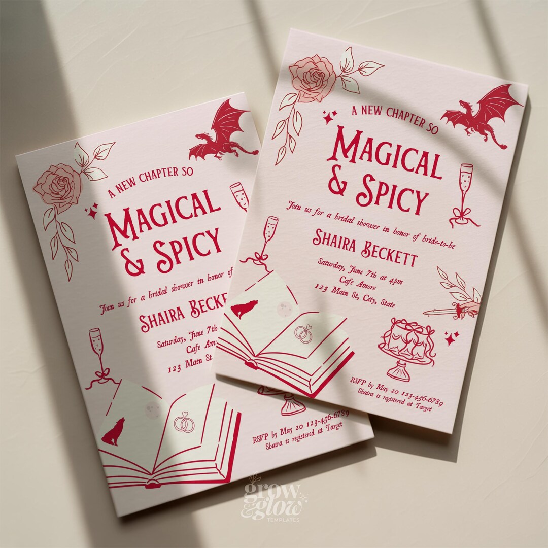 Romantasy A New Chapter Bridal Shower Invitation Canva Template ...