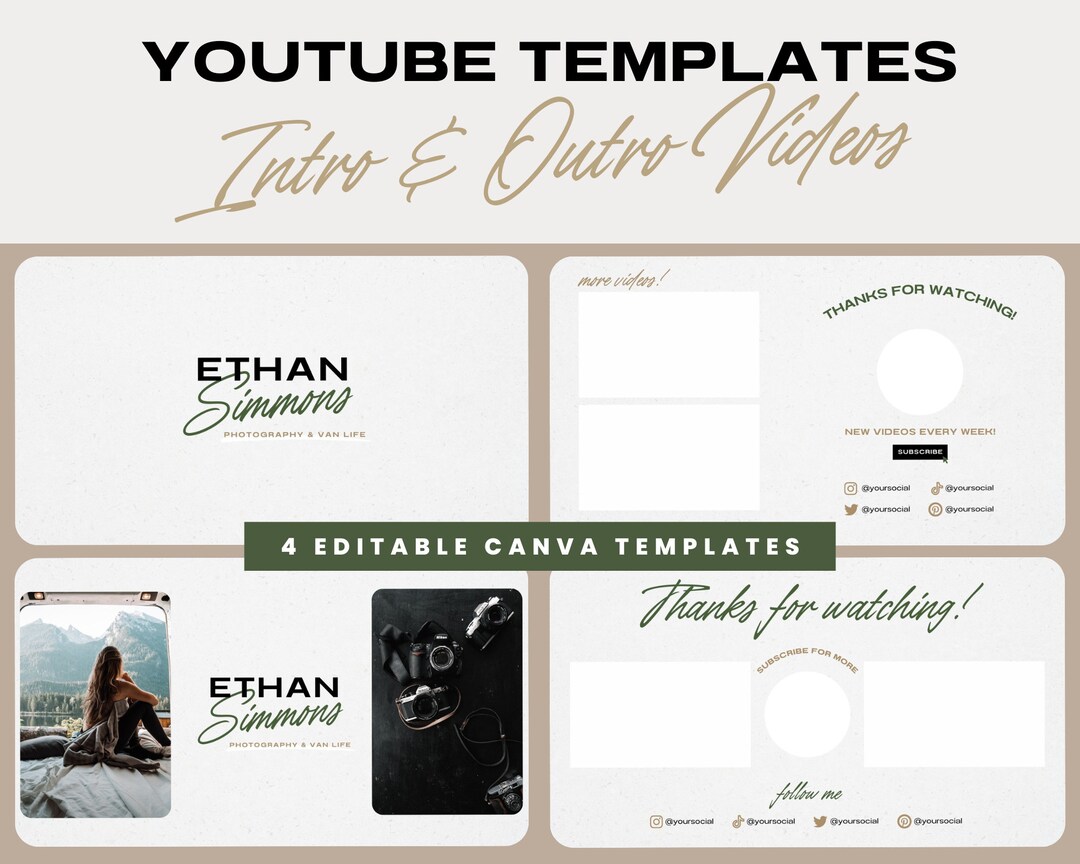Youtube Intro and Outro Video Templates: Travel Vlog Canva (digital ...