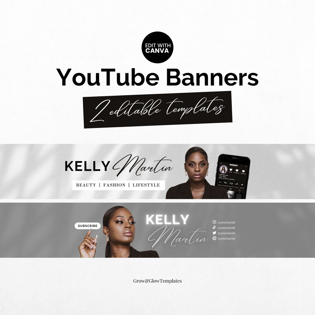 Black White Gray Youtube Brand Kit, Youtube Banner for Realtor Canva ...