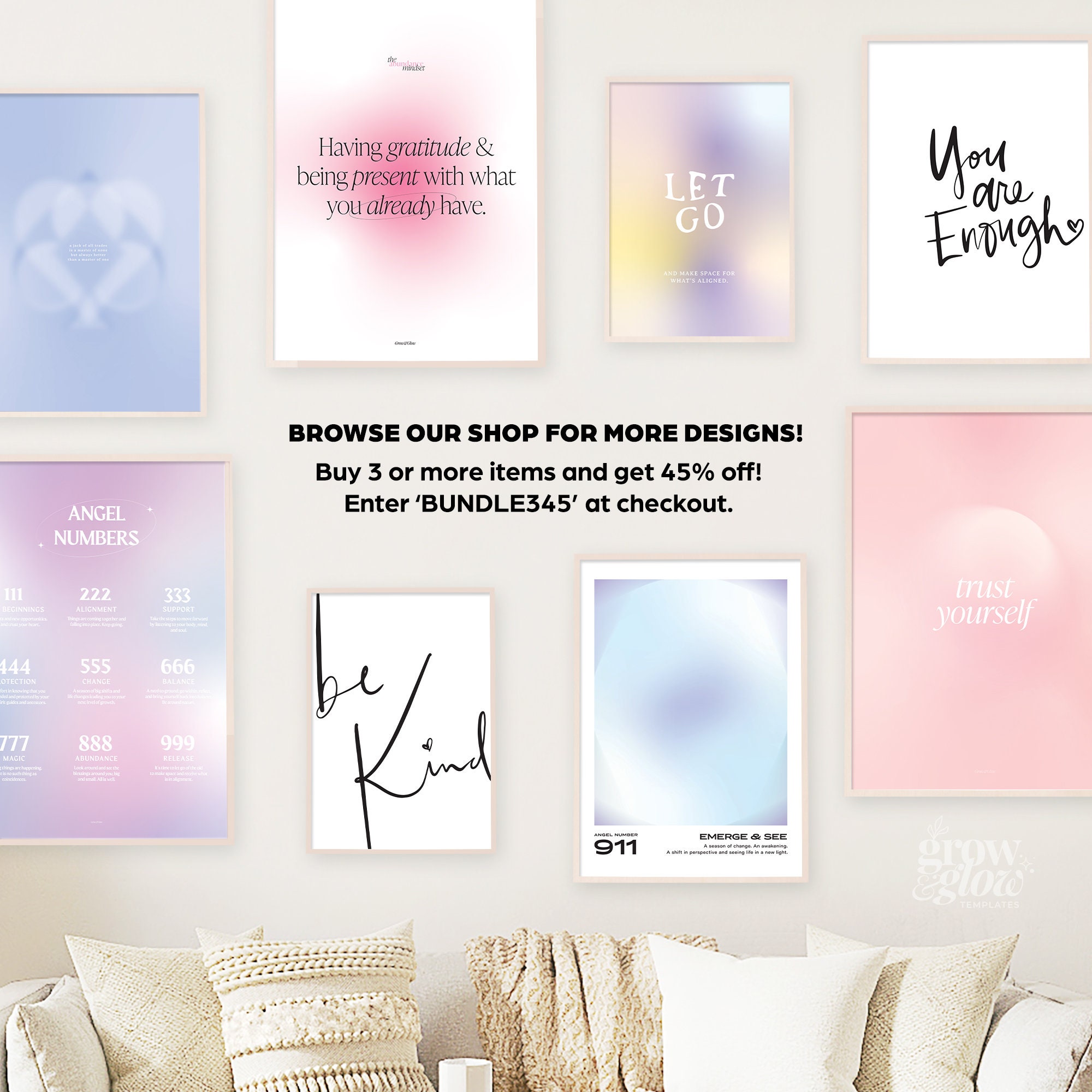 Gradient Angel Numbers Wall Art, Colorful Angel Numbers Poster ...