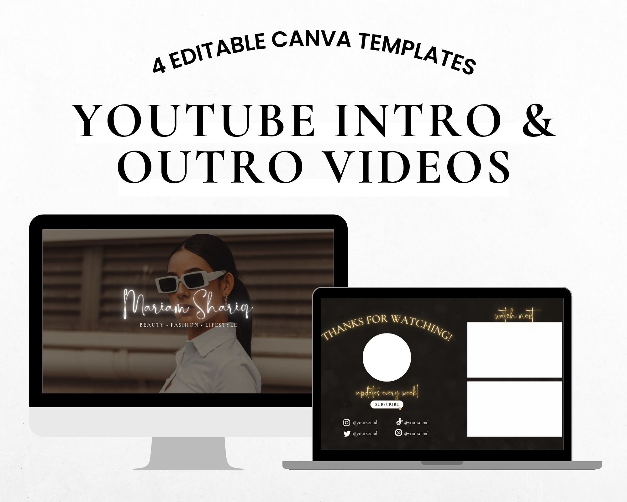 Black and Gold Youtube Intro and Outro Video Canva Canva - Etsy