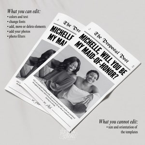 Bridal Entourage Proposal Newspaper Template Canva, Printable Will You ...
