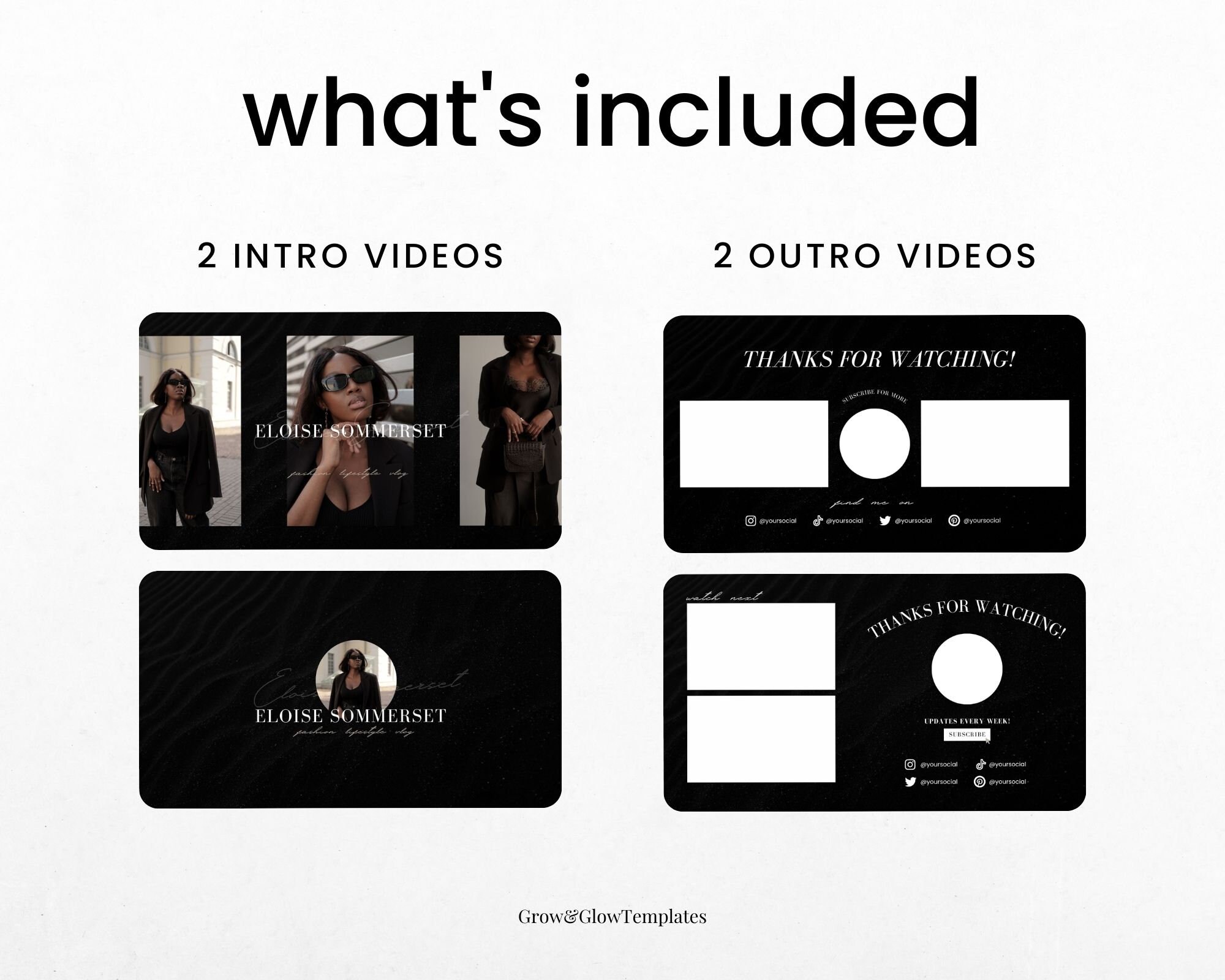 Black Youtube Intro & Outro Video Templates for Canva - Etsy