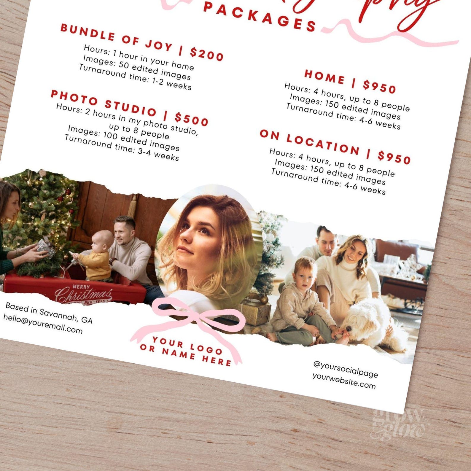 Christmas Photoshoot Flyer Template Canva, Family Photography Service ...