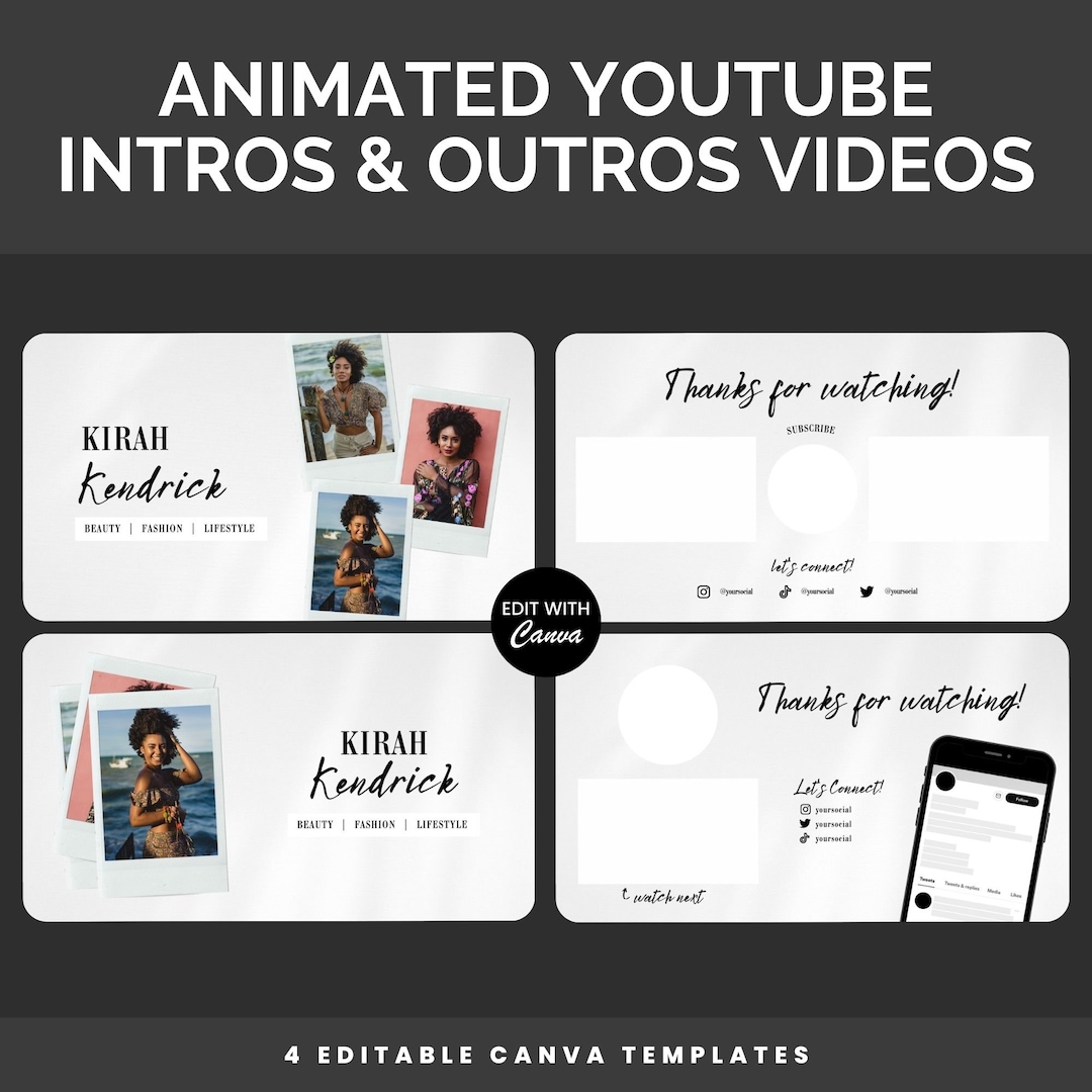 Animated Youtube Intro & Outro Templates: Polaroid Theme (canva) - Etsy