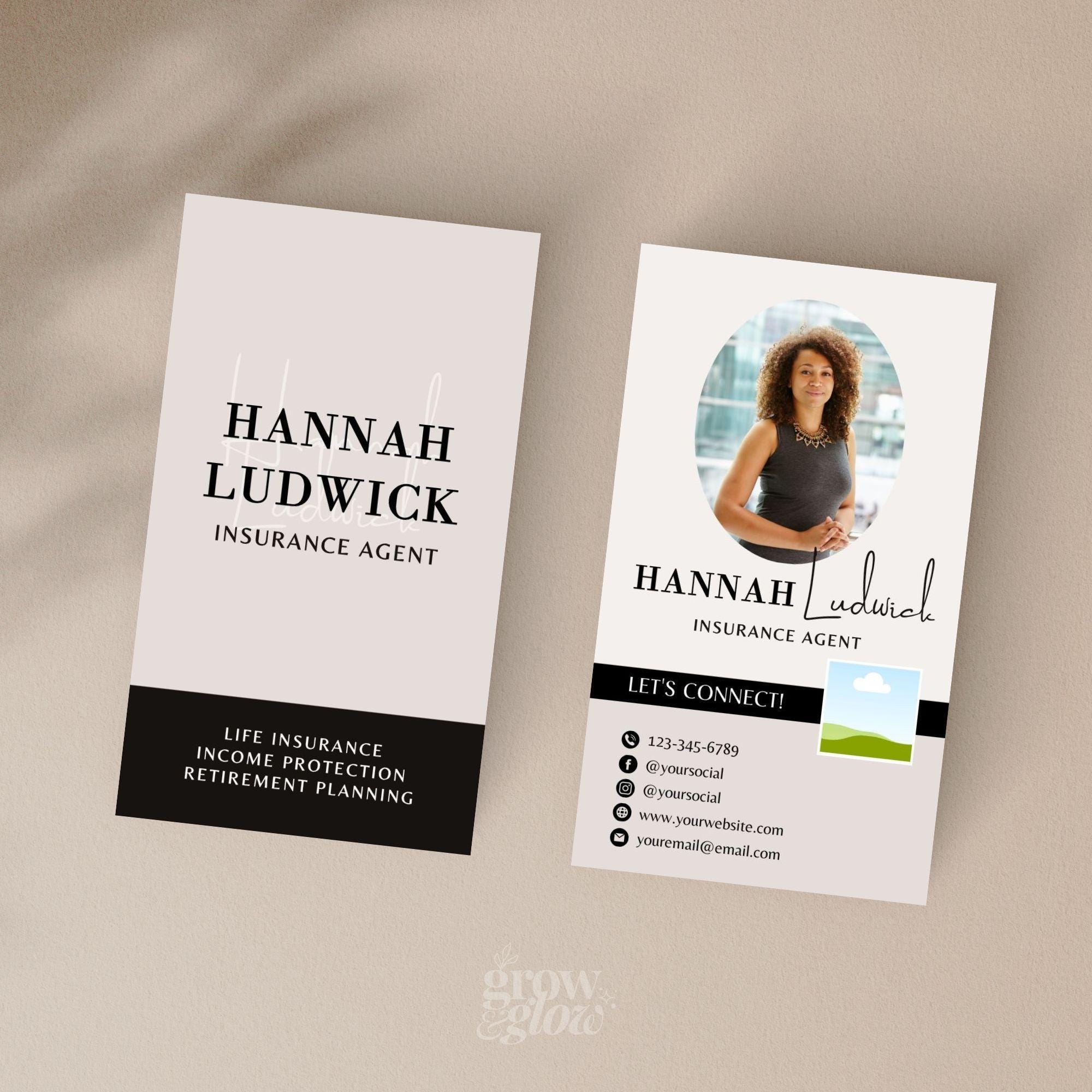Insurance Agent Business Card Template Neutral With Photo Option (canva ...