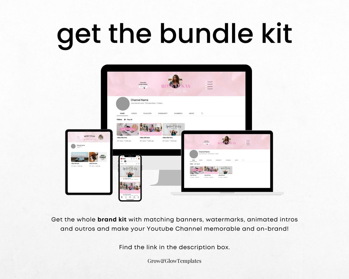 Youtube Banner Pink, Youtube Banner Kit Pink Template Canva, Pink ...