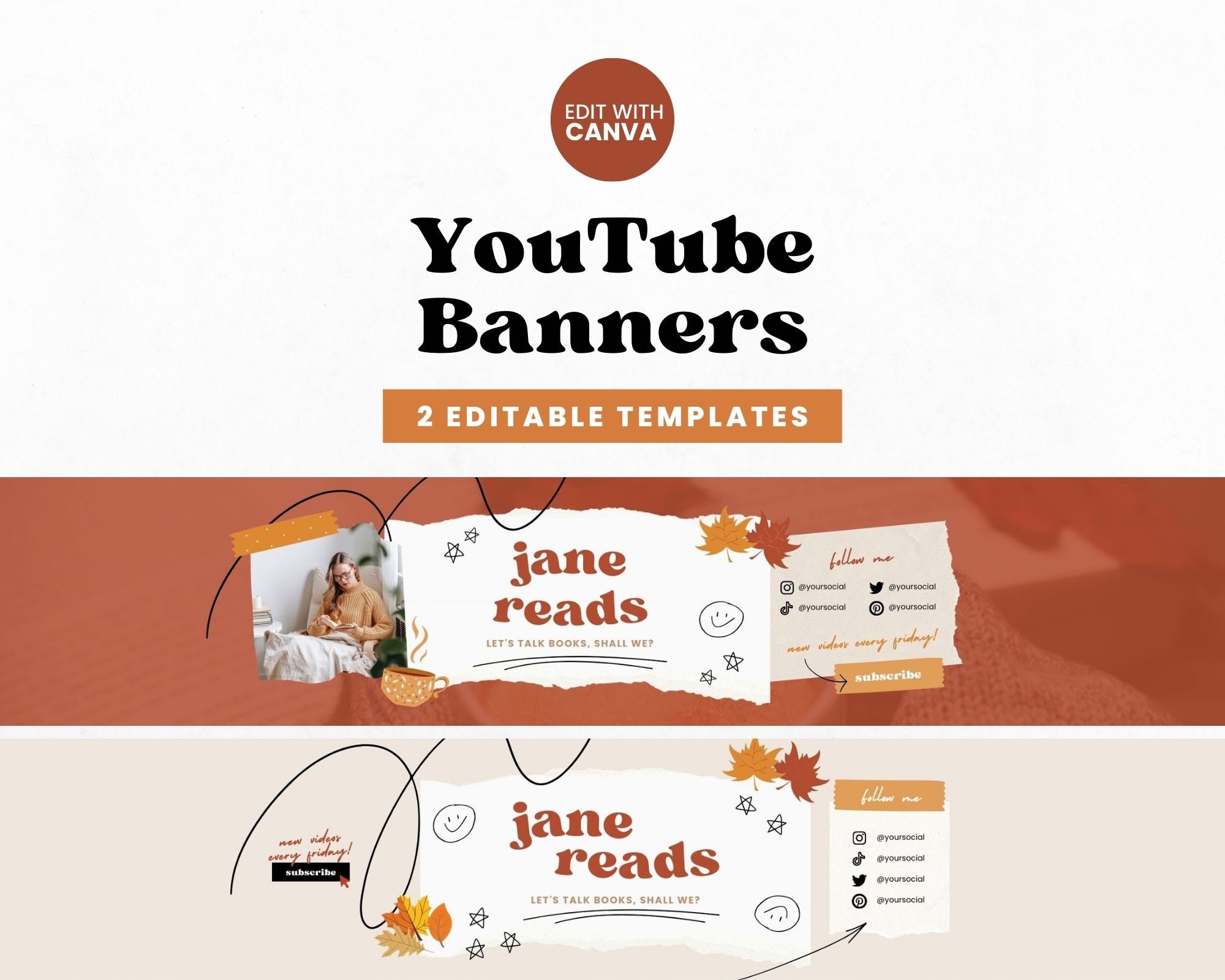 Youtube Banner Templates Canva Cozy Autumn, Editable Youtube Banner ...