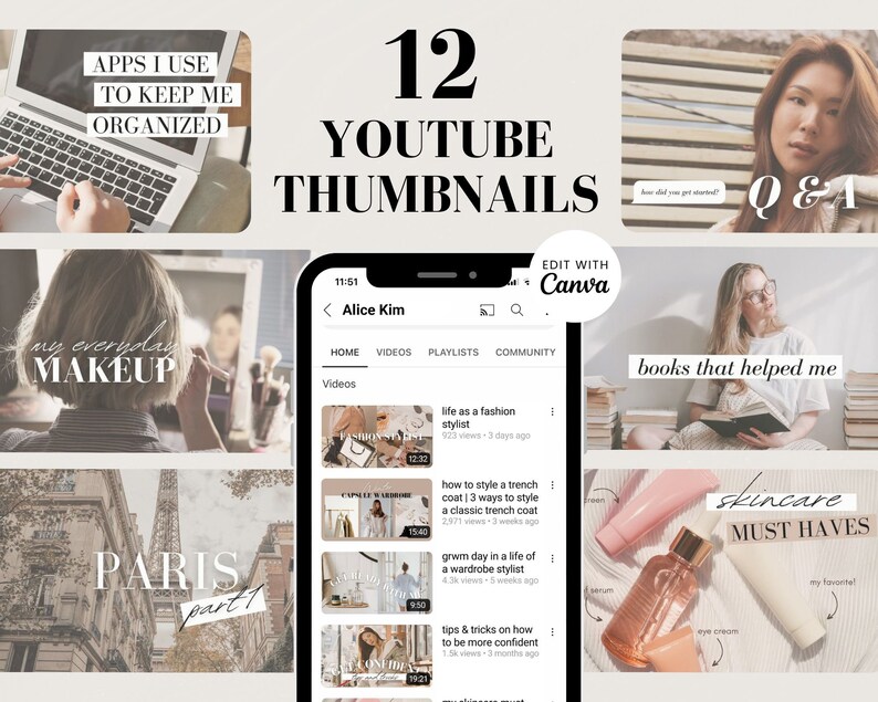 Youtube Thumbnail Templates Canva Neutral Youtube Thumbnail - Etsy