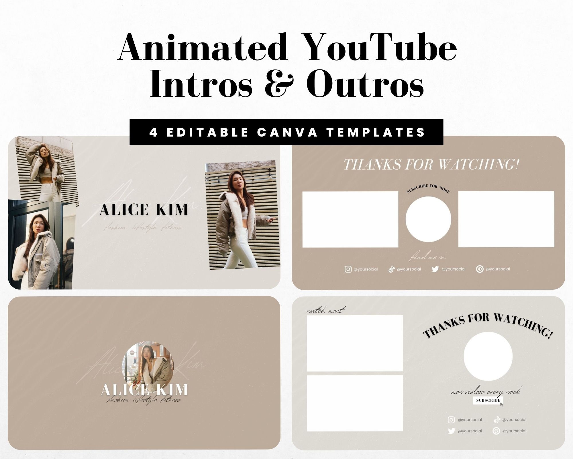 Neutral Youtube Intro Template, Youtube Outro Template, Modern Youtube ...