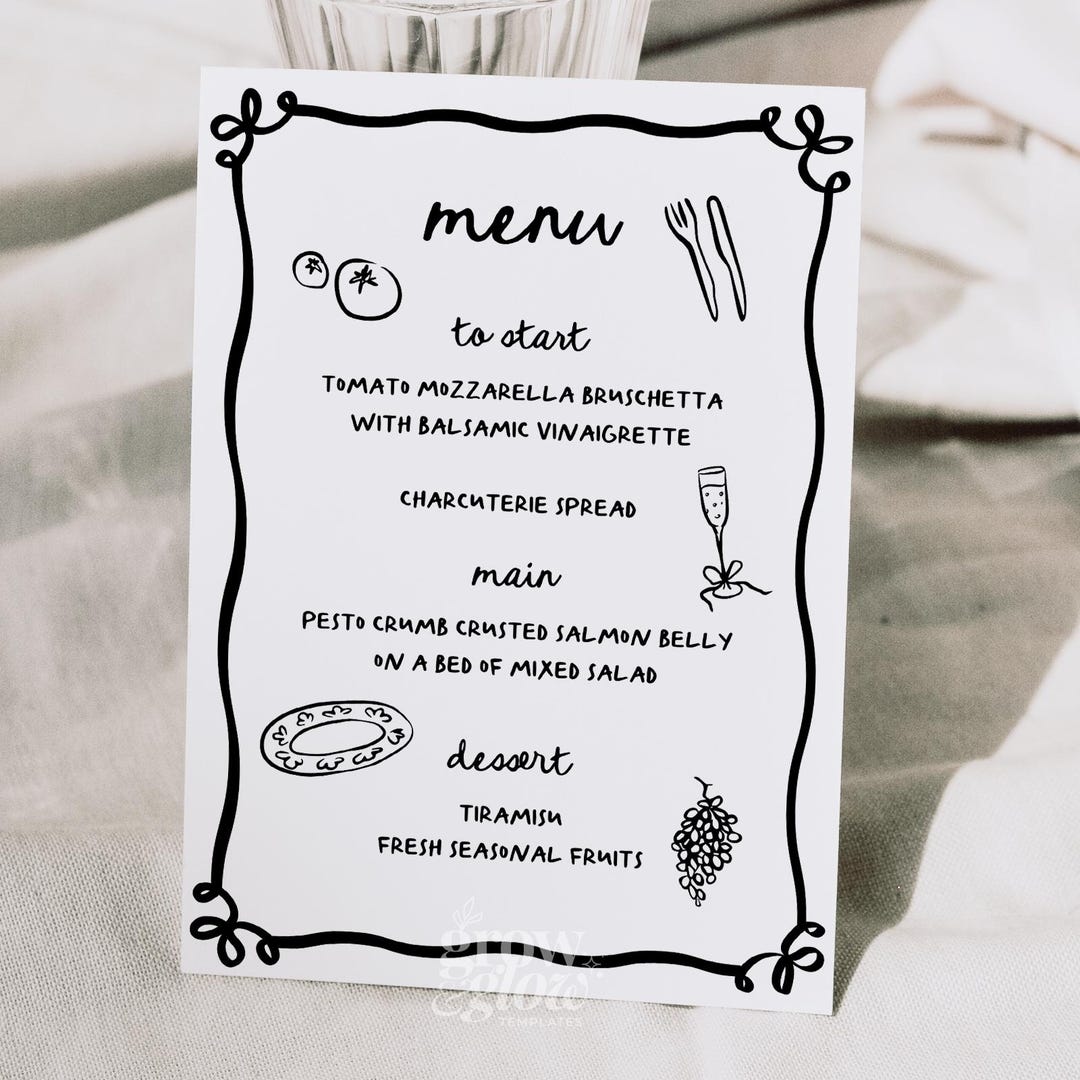 Squiggly Border Bridal Shower Menu Template, She's Tying the Knot ...