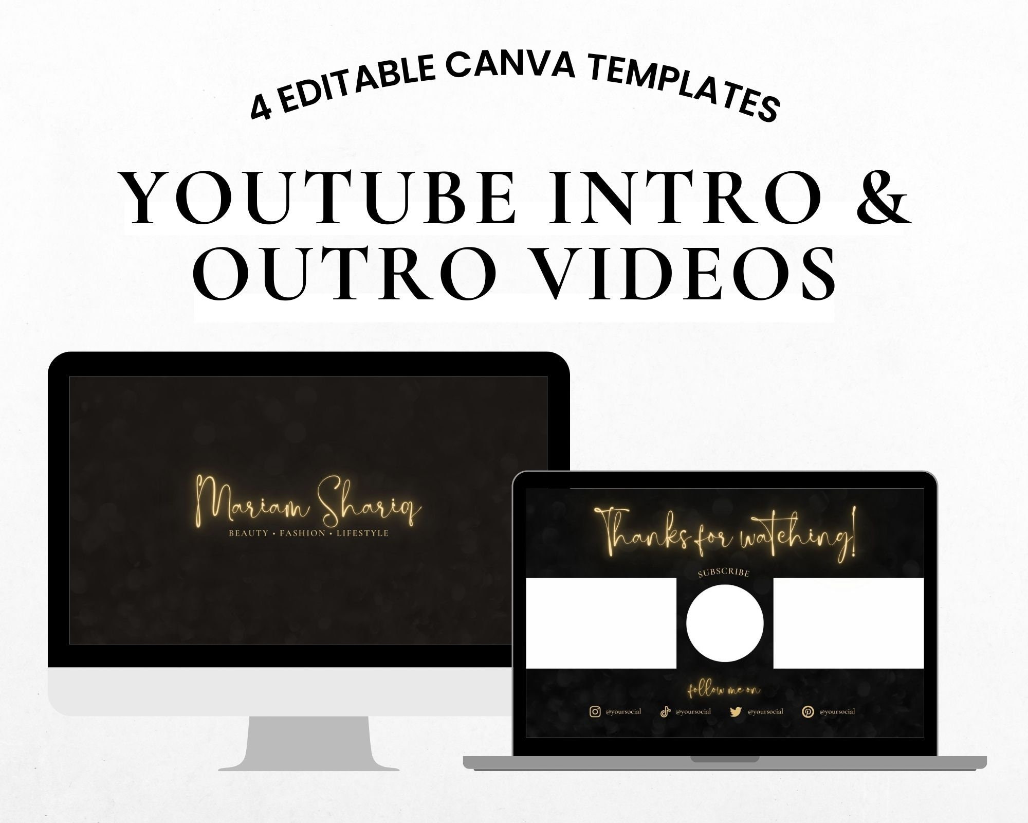 Black and Gold Youtube Intro and Outro Video Canva Canva - Etsy