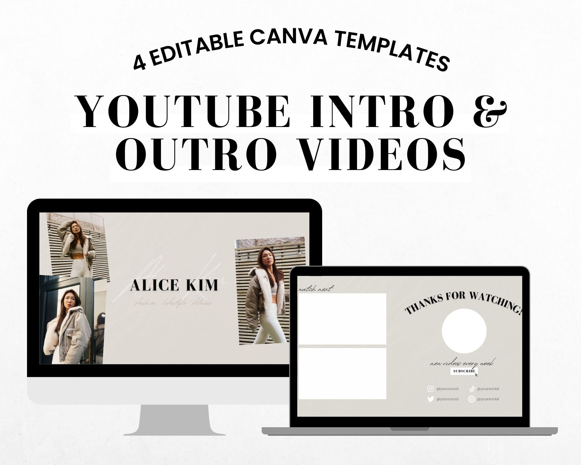 Neutral Youtube Intro Template, Youtube Outro Template, Modern Youtube ...