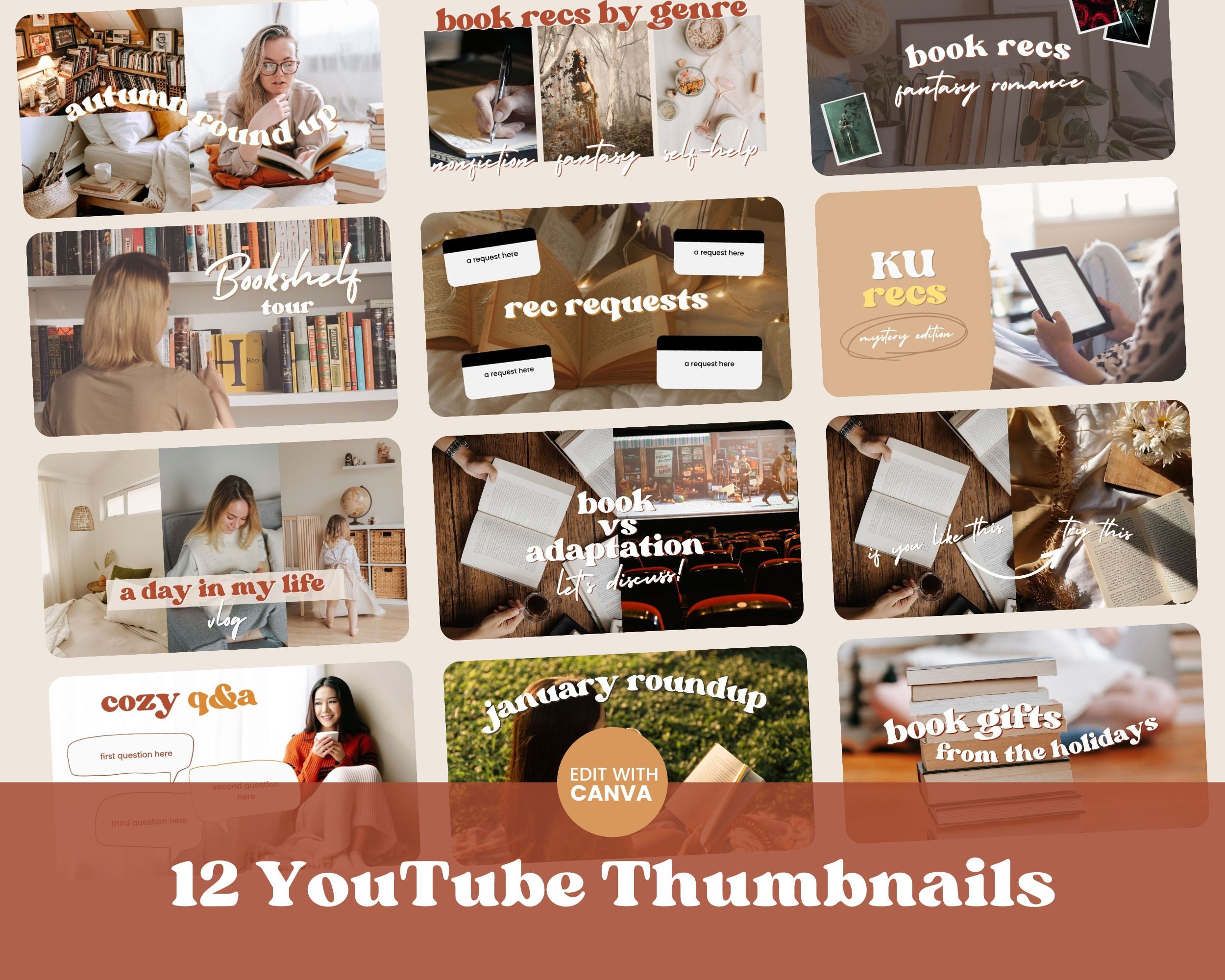 Youtube Thumbnail Modern Template Canva, Booktube Youtube Thumbnails ...