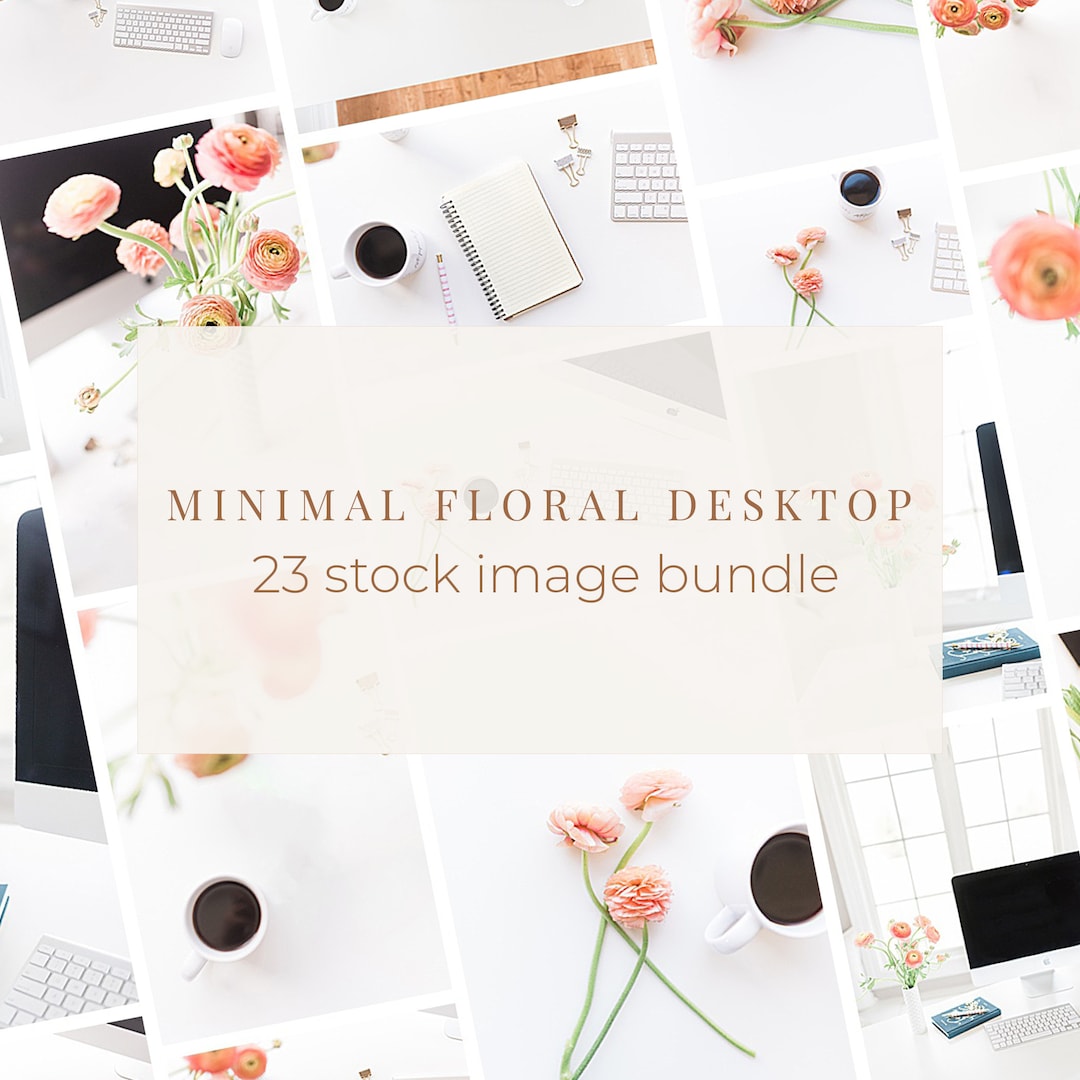 Minimal Floral Desktop Stock Bundle / 23 Elegant Workspace Stock Images ...