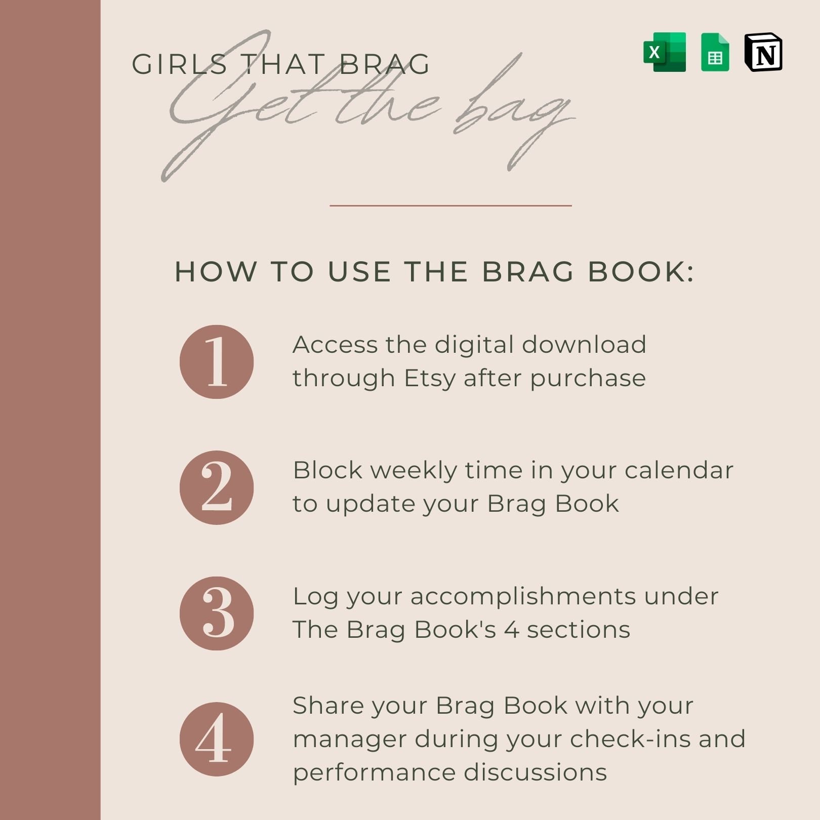 The Brag Book: Career Accomplishment Tracker for MS Excel, Google ...